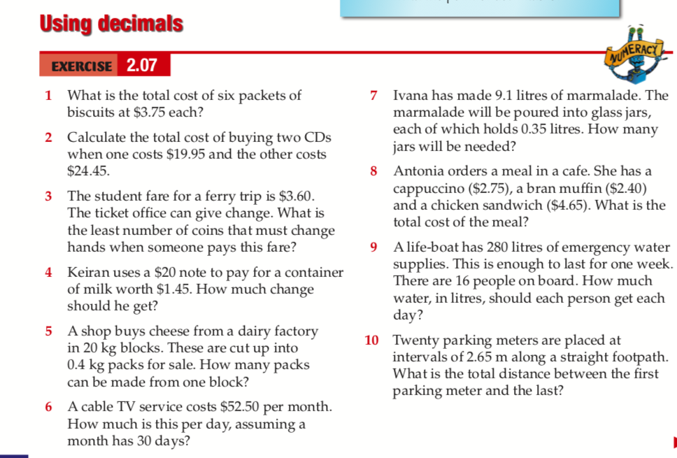9M2MAT23: Decimal numbers | MHOL